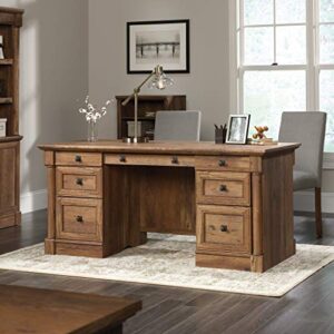 Sauder Palladia Desk with Hutch, L: 59.49" x W: 23.54" x H: 56.5", Vintage Oak Finish & Palladia Executive Desk, Vintage Oak Finish