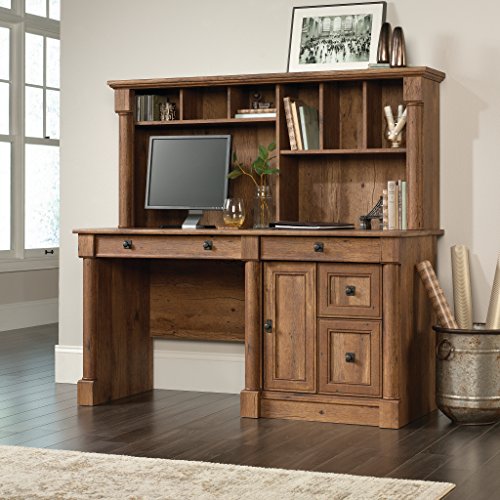 Sauder Palladia Desk with Hutch, L: 59.49" x W: 23.54" x H: 56.5", Vintage Oak Finish & Palladia Executive Desk, Vintage Oak Finish