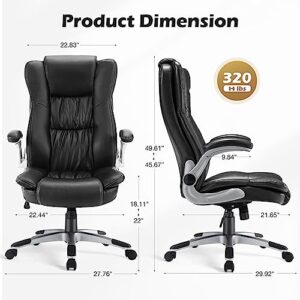 Ergonomic Office Chair High Back Executive Office Desk Chairs with Lumbar Support Flip-up Padded Armrests, PU Leather Office Chair Big and Tall Computer Desk Chair Adjustable Height, Black