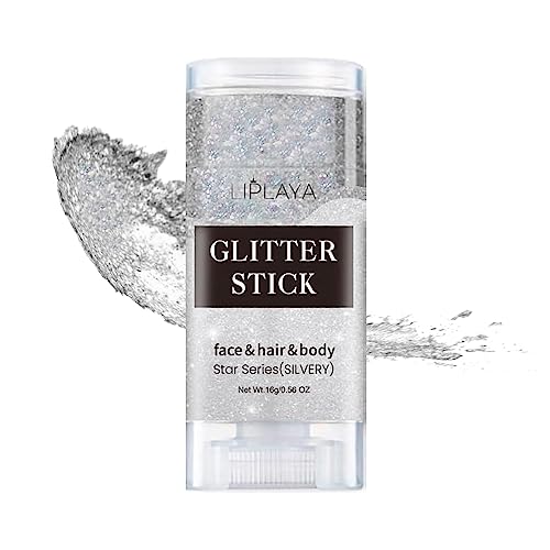 Mysense Silver Body Glitter Stick, Singer Concerts Face Glitter Gel, Holographic Mermaid Sequins Chunky Glitter, Music Festival Rave Hair Accessories Glitter Makeup for Women, 0.56oz