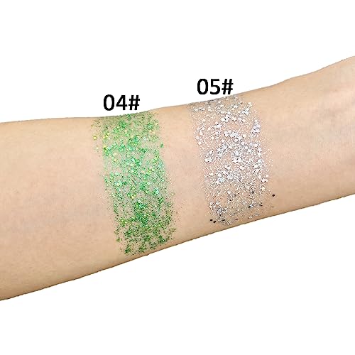 Mysense Silver Body Glitter Stick, Singer Concerts Face Glitter Gel, Holographic Mermaid Sequins Chunky Glitter, Music Festival Rave Hair Accessories Glitter Makeup for Women, 0.56oz