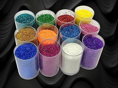 AMORNPHAN Fine Glitter Set 12 Colors, Glitter Powder for Crafts DIY Resin Projects Tumblers Nail Makeup Slime, A Variety of Colors and Infinite Creativity 10 g/0.35 oz Each