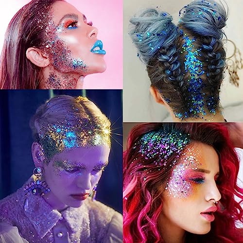 Erinde Silver Body Glitter Stick, Singer Concerts Face Shimmer Glitter Gel, Mermaid Chunky Glitter Sequins, Music Festival Rave Accessories Hair Sparkling Holographic Glitter Makeup, 0.56oz