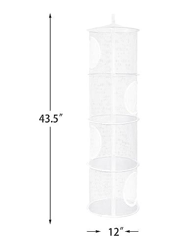 coastal rose 2Pcs Stuffed Animal Storage Foldable Stuffed Animal Net or Hammock Organizer, 4 Compartments Hanging Mesh Toy Storage Hammock for Kid Room Toys, Gloves, Hats, Socks(White)