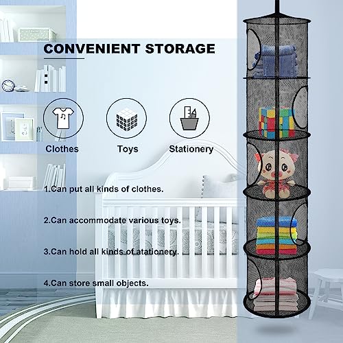 coastal rose 2Pcs Stuffed Animal Storage Foldable Stuffed Animal Net or Hammock Organizer, 5 Compartments Hanging Mesh Toy Storage Hammock for Kid Room Toys, Gloves, Hats, Socks(Black)