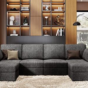 VanAcc Sectional Couch 6 Seats, Modular Sectional Sofa U Shaped sectional with Ottomans, Reversible Sofa Couch for Living Room, Grey Chenille