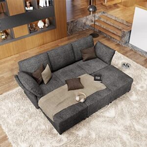 VanAcc Sectional Couch 6 Seats, Modular Sectional Sofa U Shaped sectional with Ottomans, Reversible Sofa Couch for Living Room, Grey Chenille