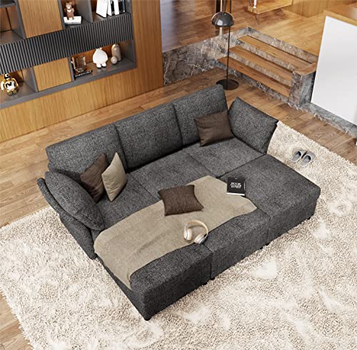 VanAcc Sectional Couch 6 Seats, Modular Sectional Sofa U Shaped sectional with Ottomans, Reversible Sofa Couch for Living Room, Grey Chenille