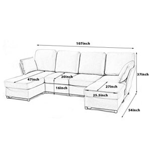 VanAcc Sectional Couch 6 Seats, Modular Sectional Sofa U Shaped sectional with Ottomans, Reversible Sofa Couch for Living Room, Grey Chenille