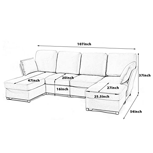 VanAcc Sectional Couch 6 Seats, Modular Sectional Sofa U Shaped sectional with Ottomans, Reversible Sofa Couch for Living Room, Grey Chenille