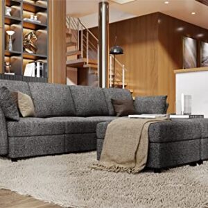 VanAcc Sectional Couch 6 Seats, Modular Sectional Sofa U Shaped sectional with Ottomans, Reversible Sofa Couch for Living Room, Grey Chenille