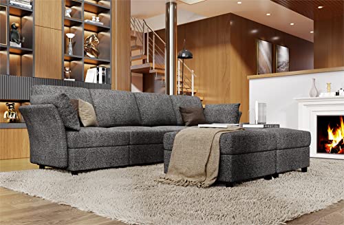 VanAcc Sectional Couch 6 Seats, Modular Sectional Sofa U Shaped sectional with Ottomans, Reversible Sofa Couch for Living Room, Grey Chenille