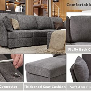 VanAcc Sectional Couch 6 Seats, Modular Sectional Sofa U Shaped sectional with Ottomans, Reversible Sofa Couch for Living Room, Grey Chenille