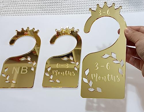 Baby Closet Dividers,Set of 7 Acrylic Mirror Baby Clothes Organizers for Wardrobe Closet Home Nursery from Newborn to 24 Months (Gold Mirror, Model 1)