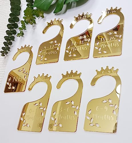 Baby Closet Dividers,Set of 7 Acrylic Mirror Baby Clothes Organizers for Wardrobe Closet Home Nursery from Newborn to 24 Months (Gold Mirror, Model 1)