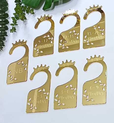 Baby Closet Dividers,Set of 7 Acrylic Mirror Baby Clothes Organizers for Wardrobe Closet Home Nursery from Newborn to 24 Months (Gold Mirror, Model 1)