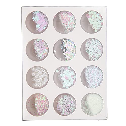 Nail Glitter Sequins, Multiple Shapes High Flash Hand Made DIY Craft Glitter Sequin for Homemade Cards(White)