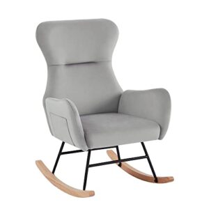 dotewe Nursery Rocking Chair,Upholstered Nursery Glider Rocker with High Backrest,Modern Rocking Chair Indoor for Living Room/Bedroom/Nursery (Grey Velvet)