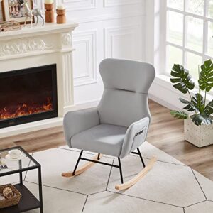 dotewe Nursery Rocking Chair,Upholstered Nursery Glider Rocker with High Backrest,Modern Rocking Chair Indoor for Living Room/Bedroom/Nursery (Grey Velvet)