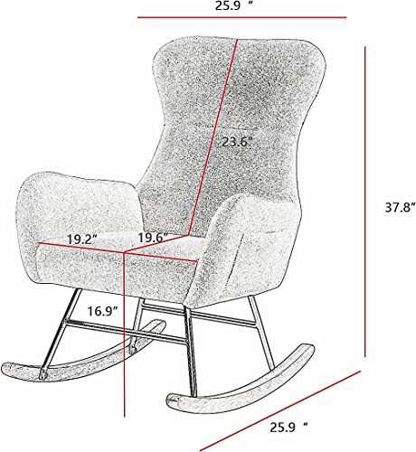 dotewe Nursery Rocking Chair,Upholstered Nursery Glider Rocker with High Backrest,Modern Rocking Chair Indoor for Living Room/Bedroom/Nursery (Grey Velvet)