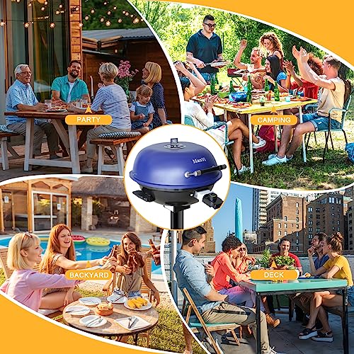 High Power 1800W Smokeless Non-Stick Indoor/Outdoor Electric Grill With Stand, ManVi 15-Serving Removable BBQ Grill Electric Barbecue Grill Portable Camping Grill For Apartment, Patio,Balcony, Kitchen