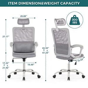 Office Chair, Ergonomic Mesh Home Office Computer Chair with Lumbar Support/Adjustable Headrest/Armrest and Wheels/Mesh High Back/Swivel Rolling