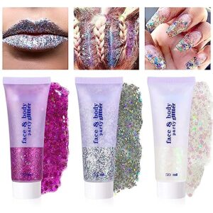 2 Color Face and Body Glitter Gel, Neon Outfit Glow Party for Body Hair Face Nail Glitter Stick Makeup. (03-Pink&06-White Moonbeam)