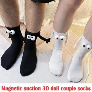 Aohoyaca 2pairs Hand in Hand Socks Friendship Socks Magnet, Magnetic Socks Hand Hold Friend Socks Magnet Holding Hand Couple Socks Big Eye Socks for Couples Friends Sisters Lovers (black + white)