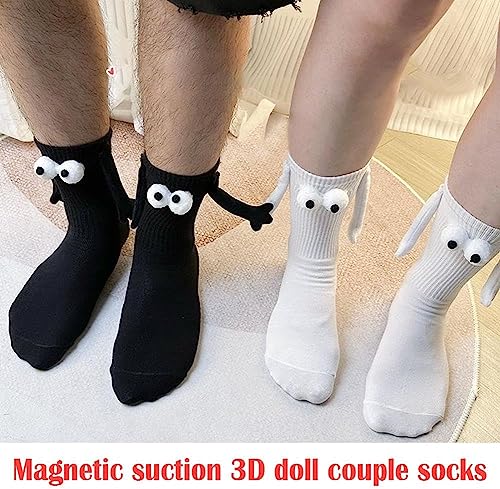 Aohoyaca 2pairs Hand in Hand Socks Friendship Socks Magnet, Magnetic Socks Hand Hold Friend Socks Magnet Holding Hand Couple Socks Big Eye Socks for Couples Friends Sisters Lovers (black + white)