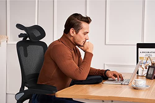 Mesh Ergonomic Office Chair with Flip Up Arms High Back Desk Chair -High Adjustable Headrest with Flip-Up Arms, Tilt Function, Lumbar Support Swivel Computer Chair Task Chair,Executive Chair, Gray