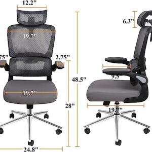 Mesh Ergonomic Office Chair with Flip Up Arms High Back Desk Chair -High Adjustable Headrest with Flip-Up Arms, Tilt Function, Lumbar Support Swivel Computer Chair Task Chair,Executive Chair, Gray