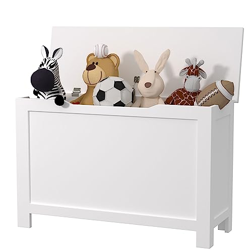 Singoulity Wooden Toy Box Chest with Lid Toy Storage Organizer Boxes Bins Baskets for Kids Boys Girls Nursery Playroom (White)