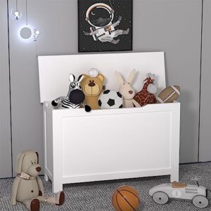 Singoulity Wooden Toy Box Chest with Lid Toy Storage Organizer Boxes Bins Baskets for Kids Boys Girls Nursery Playroom (White)