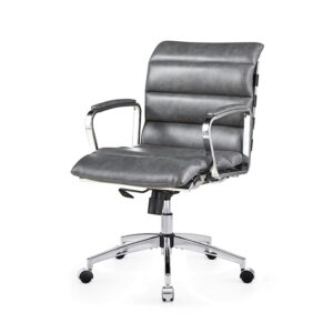 ciatre swivel office desk chair with luxury executive design - ergonomic computer chair with adjustable height, armrests, and brown pu leather (grey)