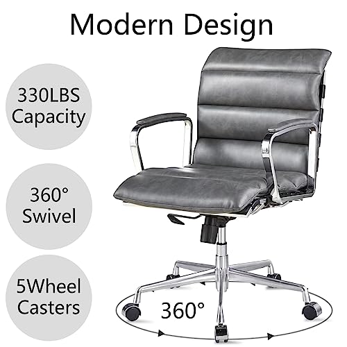 CIATRE Swivel Office Desk Chair with Luxury Executive Design - Ergonomic Computer Chair with Adjustable Height, Armrests, and Brown PU Leather (Grey)