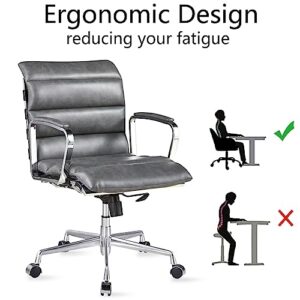 CIATRE Swivel Office Desk Chair with Luxury Executive Design - Ergonomic Computer Chair with Adjustable Height, Armrests, and Brown PU Leather (Grey)