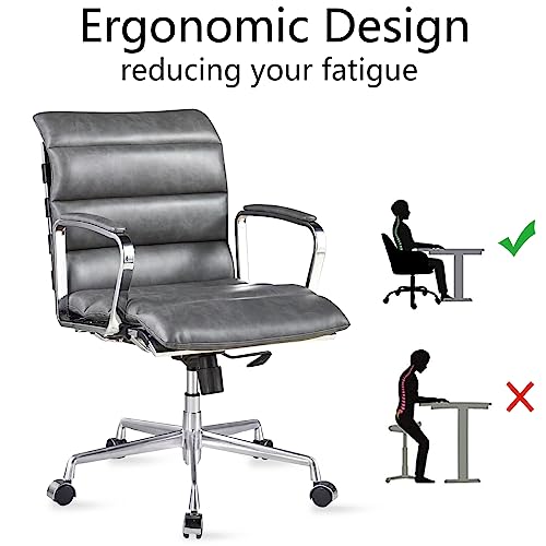 CIATRE Swivel Office Desk Chair with Luxury Executive Design - Ergonomic Computer Chair with Adjustable Height, Armrests, and Brown PU Leather (Grey)