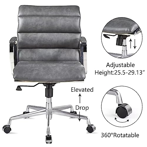 CIATRE Swivel Office Desk Chair with Luxury Executive Design - Ergonomic Computer Chair with Adjustable Height, Armrests, and Brown PU Leather (Grey)