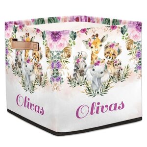 ririx personalized storage bin, custom storage baskets for organizing with handles, foldable storage box for closet cloth baskes toy boho jungle animals