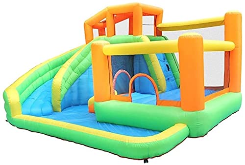 Bouncy Castle, Inflatable Castle Inflatable Castle Family Children's Playground Outdoor Play Equipment Small Trampoline Slide Combination for Kids (Orange 510X385X265Cm)