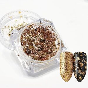 2 Bottles in Different Styles Gold Foil for Nails Golden Glitter Design Gold Foil Fragments and Irregular Gold Flakes for Nails 3D Glitter Nail Sequins Decoration