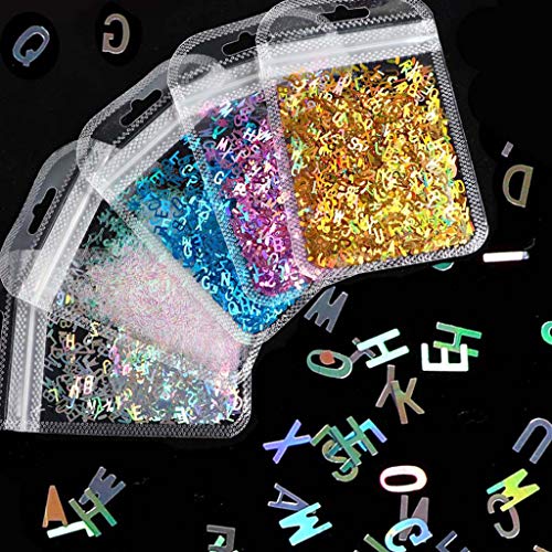 zuarfy 5 Colors Alphabet Holographic Laser- Letters Chunky Glitter Epoxy Resin Festival Chunky Letters Mixed Sequins 2g Per