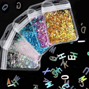 zuarfy Alphabet Holographic Letters Chunky Resin Fillers DIY Nail Art Resin Supplies Epoxy Resin Fillers for DIY Mixed Sequins