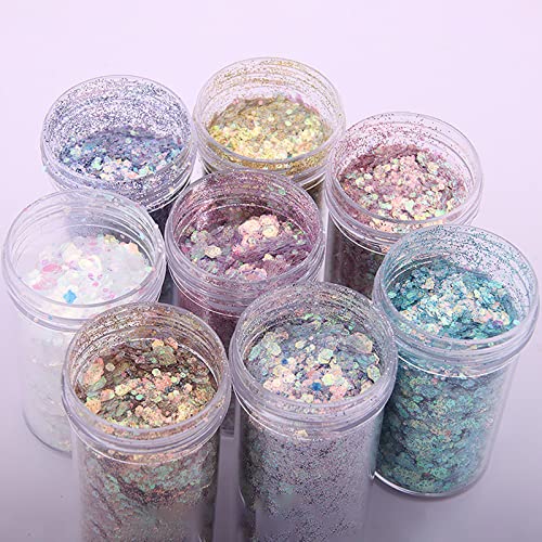 Craft Glitter Set 12 Colors Holographic Glitter Sequins Resin Rainbow Glitter for Body Face Nail Art Craft