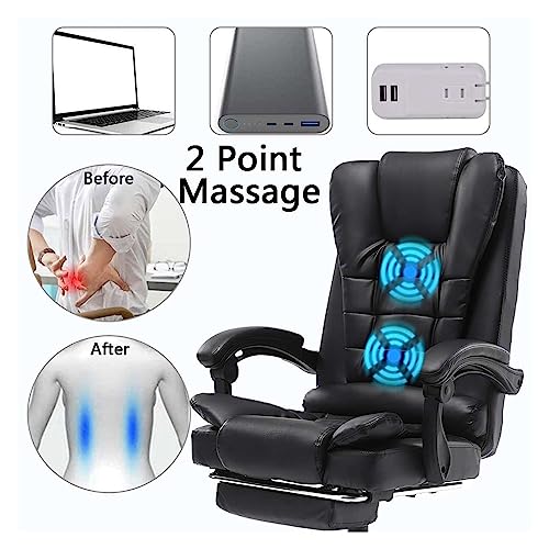 Adjustable Executive Massage Office Chair Reclining High Back Chair Big Tall Leather Ergonomic Swivel Task Chair with Footrest