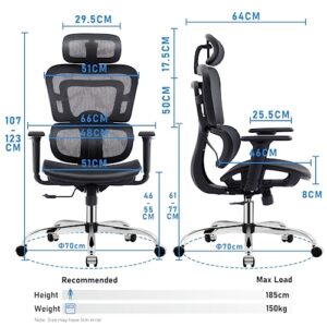 KERDOM Ergonomic Office Chair, Lumbar Support Computer Chair with Flip-up Arms, Breathable Mesh Desk Chair, Swivel Task Chair, Adjustable Height Home Gaming Chair