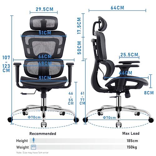 KERDOM Ergonomic Office Chair, Lumbar Support Computer Chair with Flip-up Arms, Breathable Mesh Desk Chair, Swivel Task Chair, Adjustable Height Home Gaming Chair