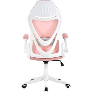 CEMKAR Ergonomic Office Chair, Home Office Desk Chairs with Thickened Cushion Waist Support and Adjustable Headrest Flip Arm, Metal Base Adjustable Mesh Swivel Designer High Back Office Chair (Pink)