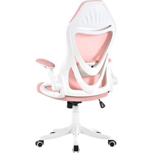 CEMKAR Ergonomic Office Chair, Home Office Desk Chairs with Thickened Cushion Waist Support and Adjustable Headrest Flip Arm, Metal Base Adjustable Mesh Swivel Designer High Back Office Chair (Pink)