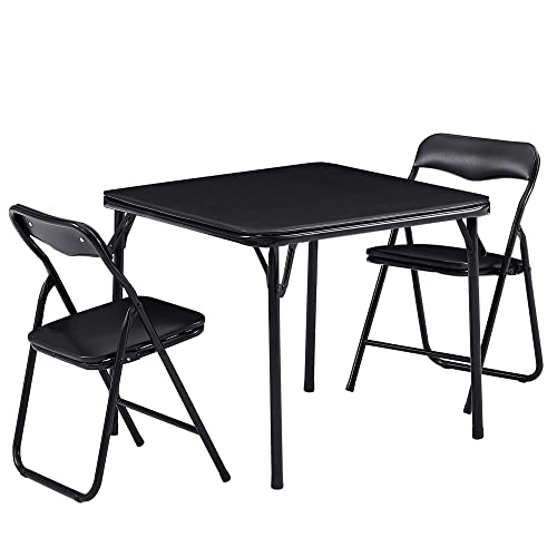 VECELO Kids Folding Activity Table and Chairs 3 Pcs Set, Portable, with Ultra Soft PU Padded Cushion, 3 Pieces, Black